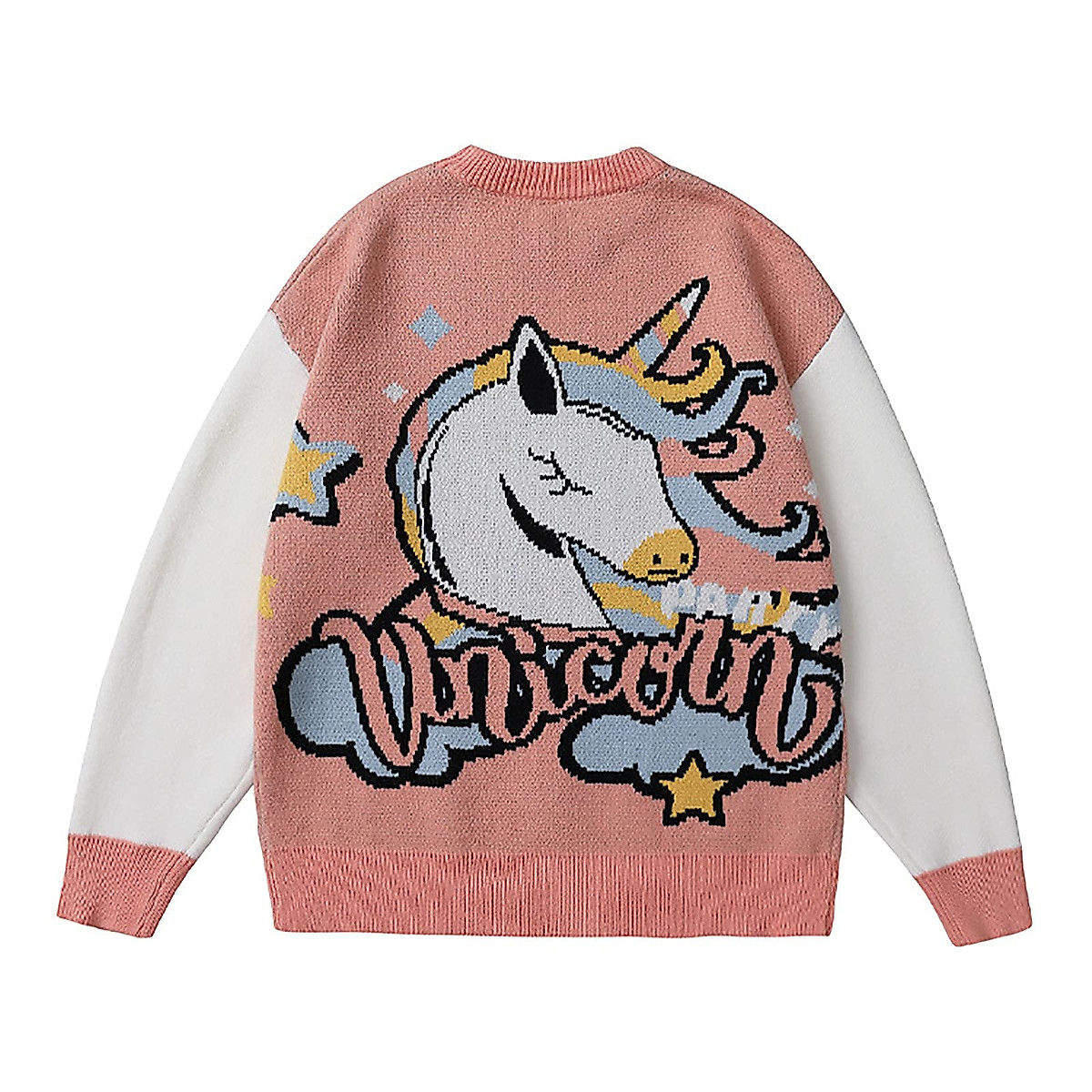 PENNY73 Cartoon Unicorn Print Sweater Long Sleeve Matching Couples Sweatshirt Warm for Autumn and Winter,Pink,M(162cm60kg)