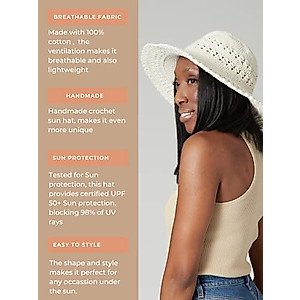 San Diego Hat Company Women's Cotton Crochet Hat with Scalloped Edge, UPF 50+, 4” Brim, Natural