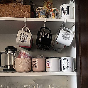 TENDEGIRL 4 PCS Adhesive Cup Holder Under Cabinet - 6 Hook Coffee Cup Mug Holder for Kitchen (White)