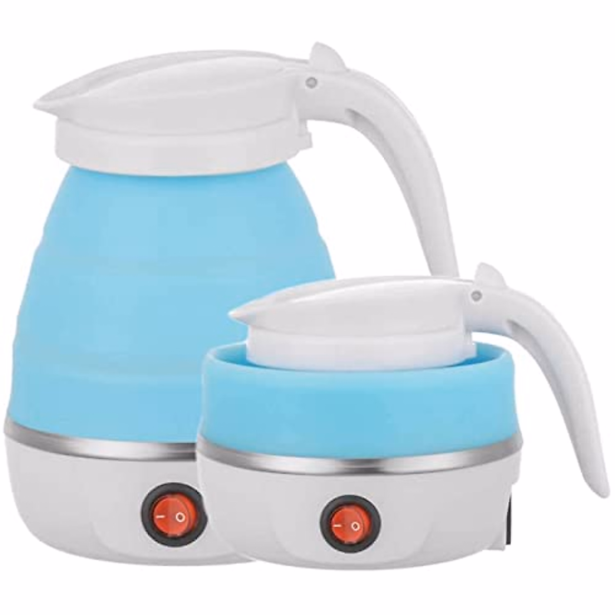 Travel Kettle Electric Small Foldable Portable Kettle,Silicone Collapsible Heating Water Boiler Tea Pot for Camping,Easy for Storage with Separable Power Cord (Blue)