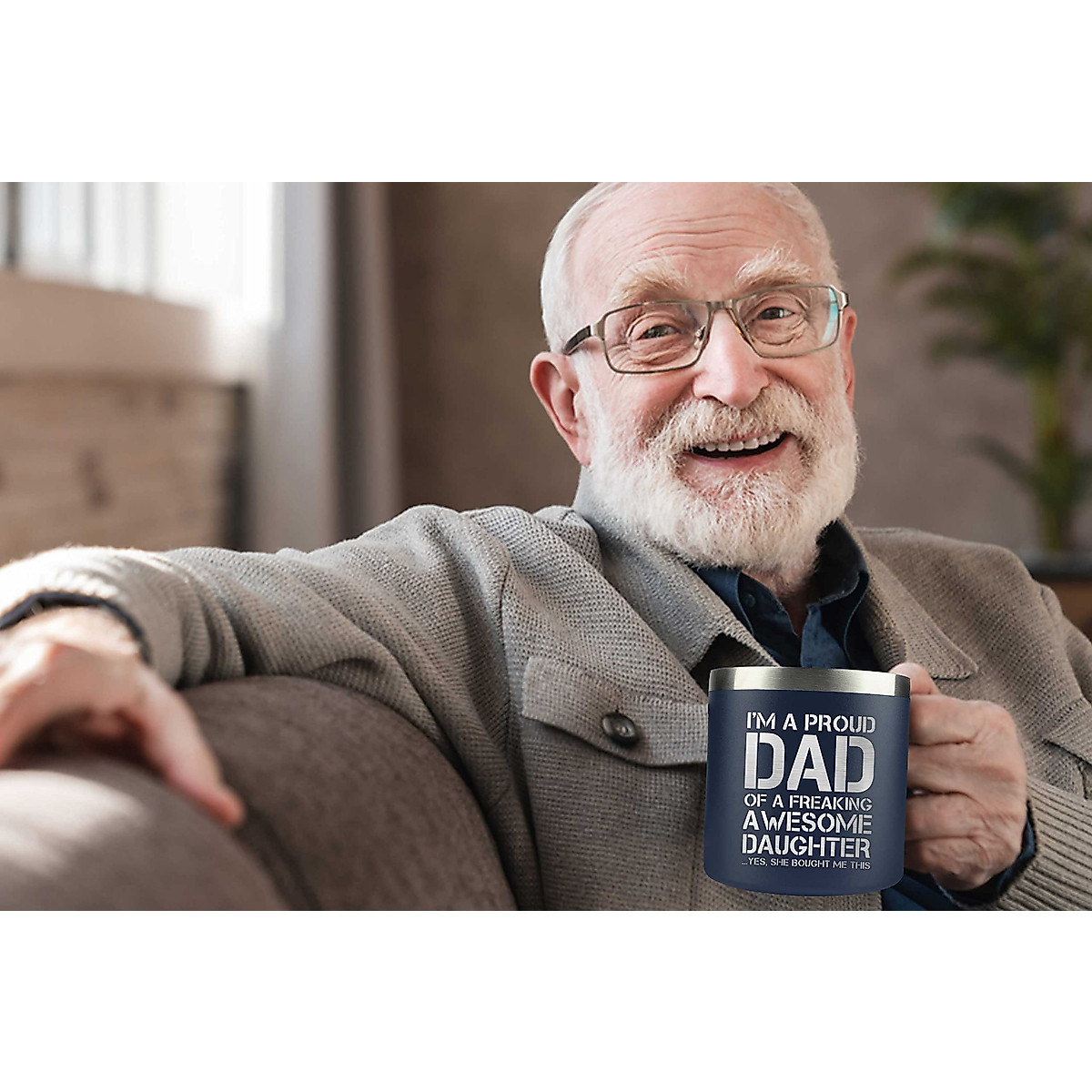 AMAZPRINTS Gifts for Dad from Daughter, Son, Kids on Fathers Day, Christmas, Birthday - Funny Fathhers Gifts - Present for Father - Dad Mug 14oz, Navy Insulated Stainless Steel