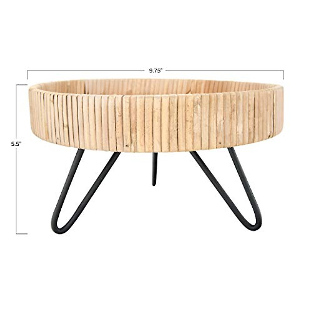 Creative Co-Op 9.75" R Decorative Woven Rattan Metal Clothespin Feet Pedestal, 9.75" x 5.5", Beige