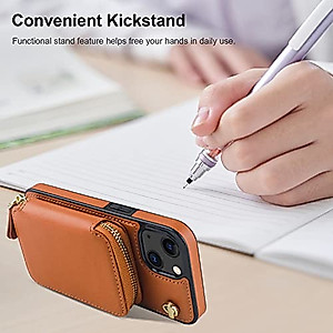 Bocasal Crossbody Wallet Case for iPhone 13, RFID Blocking Leather Purse Case with Card Holder, Protective Handbag Flip Cover with Zipper Wrist Strap Lanyard for Women 5G 6.1 Inch (Brown)