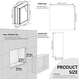 LOWIXI Recessed Shelves Niche 12" X 12",Shower Niche No Tile Needed, Bathroom Niche Recessed Shower Shelf Backsplash with Glass，Black