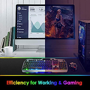 Wireless Gaming Keyboard and Mouse,16 Kinds RGB LED Backlit Rechargeable Keyboard Mouse with 4800mAh Battery Metal Panel,Mechanical Feel and Gaming Mute Mouse for Computer Gamers(Black RGB Backlit)
