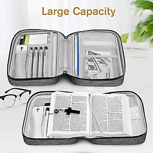 FINPAC Bible Cover, Carrying Book Case Church Bag Bible Protective with Handle and Zippered Pocket, Perfect Gift for Men Women Father Kids (Gray)