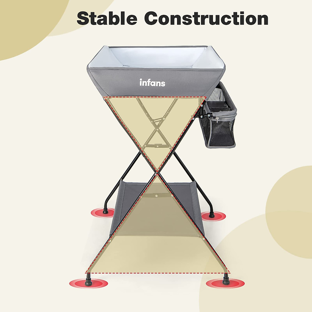 INFANS Baby Changing Table, Folding Diaper Station Portable Nursery Organizer with Safety Belt and Large Storage Racks for Newborn Baby and Infant (Grey)