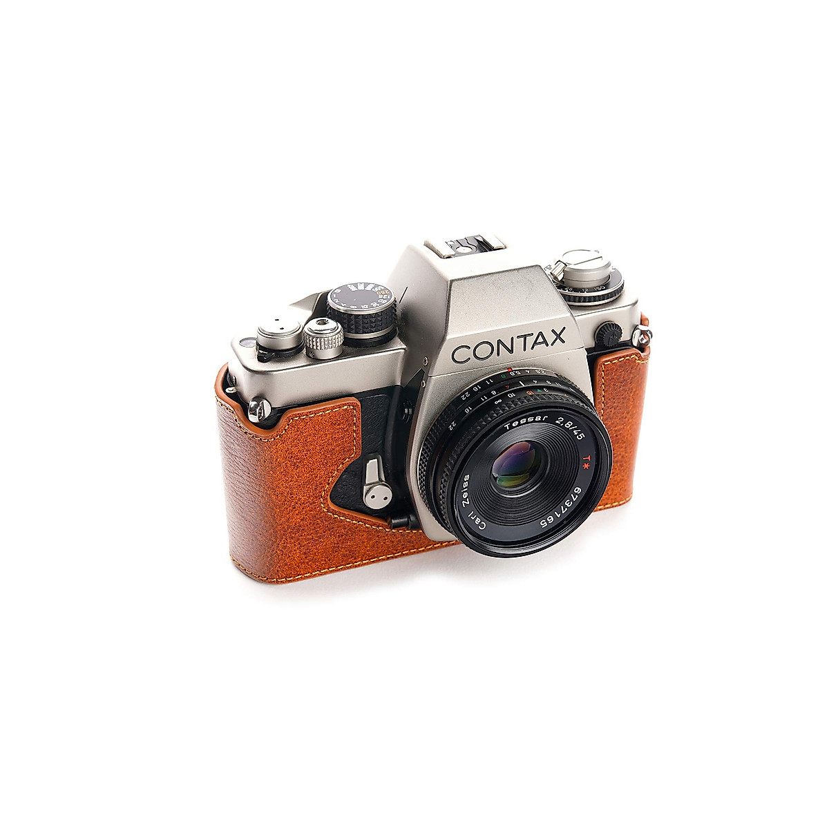 Contax S2 Case, BolinUS Handmade Genuine Real Leather Half Camera Case Bag Cover for Contax S2 Camera with Hand Strap (LavaBrown)