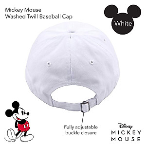 Disney Mickey Mouse Embroidered Cotton Adjustable Dad Hat with Curved Brim, White Washed, One Size
