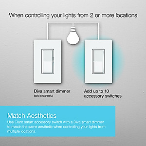 Lutron Claro Smart Accessory Switch, only for use with Diva Smart Dimmer Switch/Claro Smart Switch | DVRF-AS-WH | White