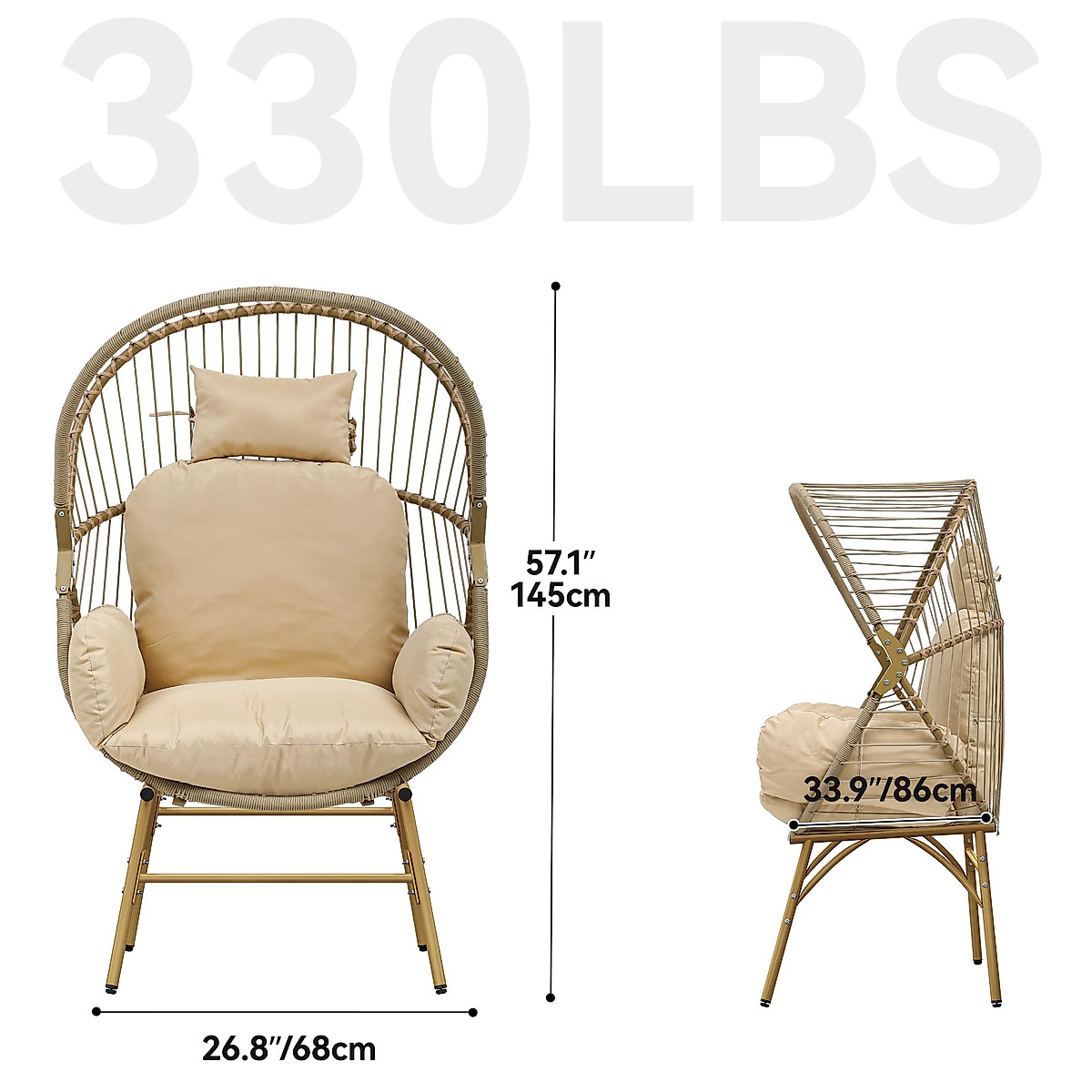 YITAHOME Egg Chairs Wicker Chair Egg Lounge Chair with Cushion Egg Basket Chair PE Rattan Chair with Legs 330LBS for Patio, Garden, Backyard, Porch, Beige