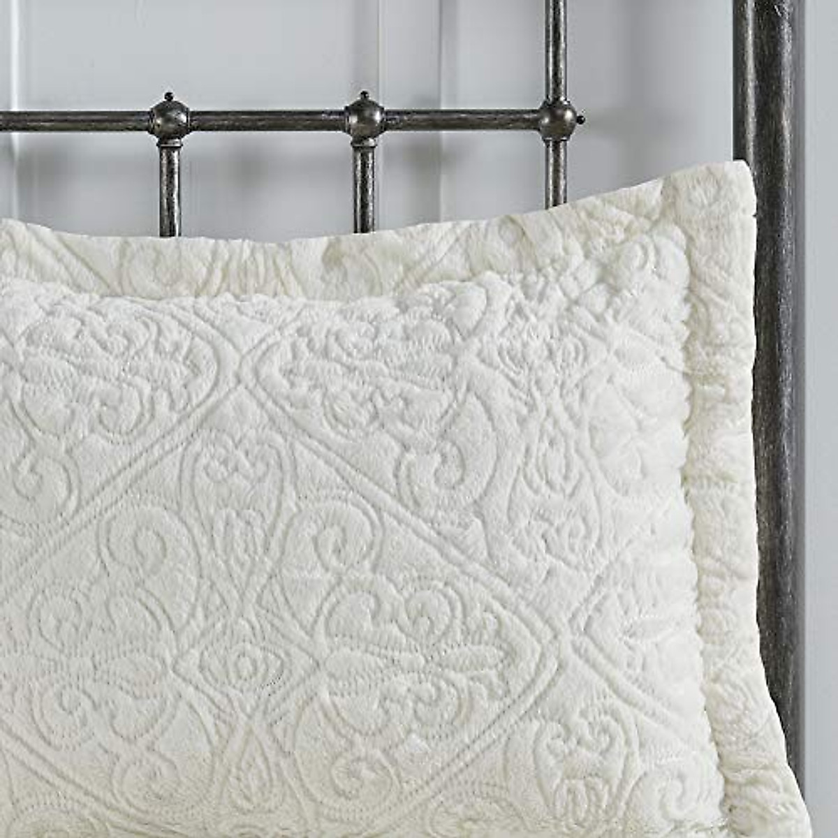 Madison Park Bismarck King Size Bed Comforter Set - Ivory, Embroidered Medallion – 3 Pieces Bedding Sets – Faux Fur Plush Bedroom Comforters (MP10-2001)