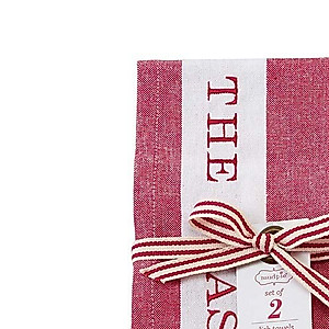 Mud Pie Tis The Season Red White Stripe Christms Dish Kitchen Towel Set of 2, 26" x 18"