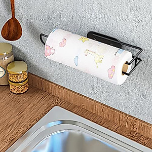 Paper Towel Holder Under Cabinet, H-SPACE Wall Mount Paper Towel for Kitchen, Self-Adhesive and Drilling Paper Towel Bar, Paper Towel Rack, SUS201 Stainless Steel 11 inch (Black, 2PC)