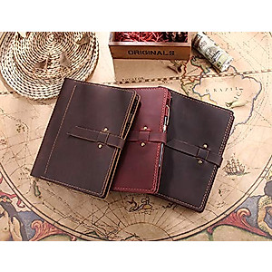 Refillable Leather Journal Writing Notebook, A5 Leather Travel Journal with Pockets, Vintage 6 Ring Binder Organizer Planner Portfolio, Best Travel Gifts - Brown