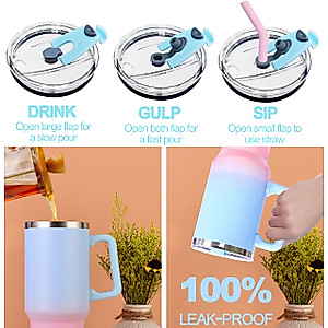 40 oz Tumbler with Handle and Straw-Stainless Steel Insulated Tumbler with Straw, Water Bottle with Straw and Handle, Insulated Cup with Handle Keeps Cold for 34Hrs or Hot for 10Hrs（Pinkblue)