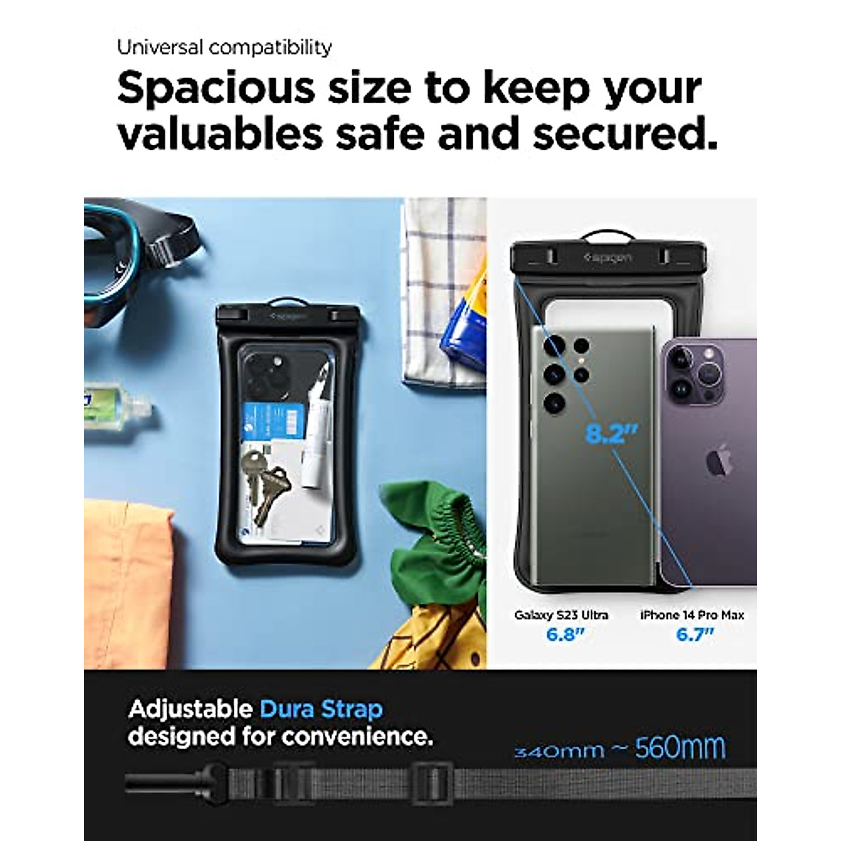 Spigen AquaShield Floating Universal PVC Protective Cases with IPX8 A610 Compatible with iPhone, Galaxy, Xiaomi, Google (Pack of 2) - Black