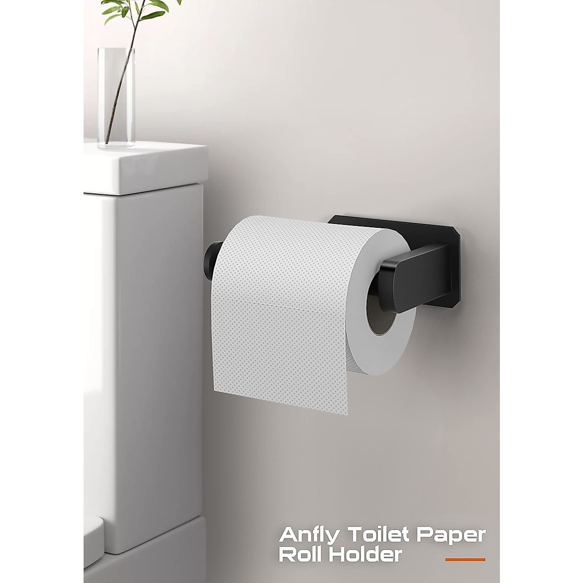 Anfly RV Camper Self Adhesive Toilet Paper Holder with 2 Hanging Hooks for Campers, Bathroom, Kitchen and Bedroom,No Drill/Stick On Toilet Paper Holder Wall Mount, Black