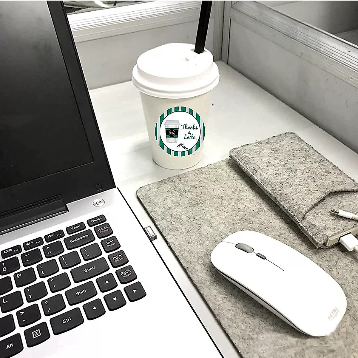 Thanks A Latte Stickers,1.5 Inch Customer Appreciation Labels for Favors Bags,Envelope Seals,Goodie Bags,Suitable for Small Business,Cafe,500 Pcs Per Roll