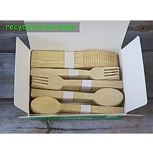 90 Count Bamboo Cutlery Set (30 Forks, 30 Spoons, 30 Knives),Compostable Biodegradable Utensils Set