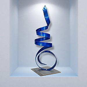 Statements2000 Modern Metal Centerpiece, Abstract Garden Decor, Contemporary Table Top Accent Sculpture - Blue Sea Breeze Accent by Jon Allen - 18"