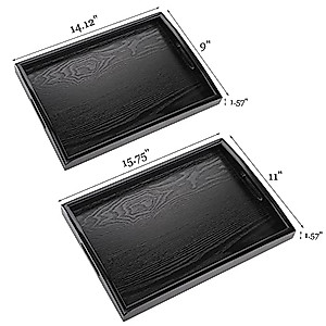Kingrol 2 Pack Wood Serving Trays with Handles - Large Decorative Trays for Breakfast, Lunch, Dinner, Ottoman, Coffee Table - Kitchen Nesting Trays for Serving Pastries, Snacks, Drinks