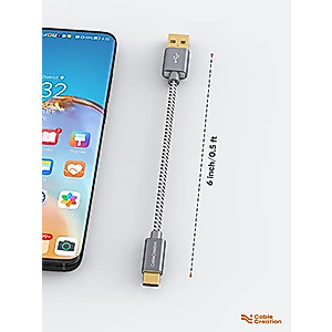 CableCreation 6 inch USB C Cable Short, Short USB to USB C Cable 3A Fast Charging Cable, Braided USB C Male to USB Male Cable for Power Bank, Galaxy S23, iPad Pro iPad Mini S22 S21 Z Flip, etc, Gray