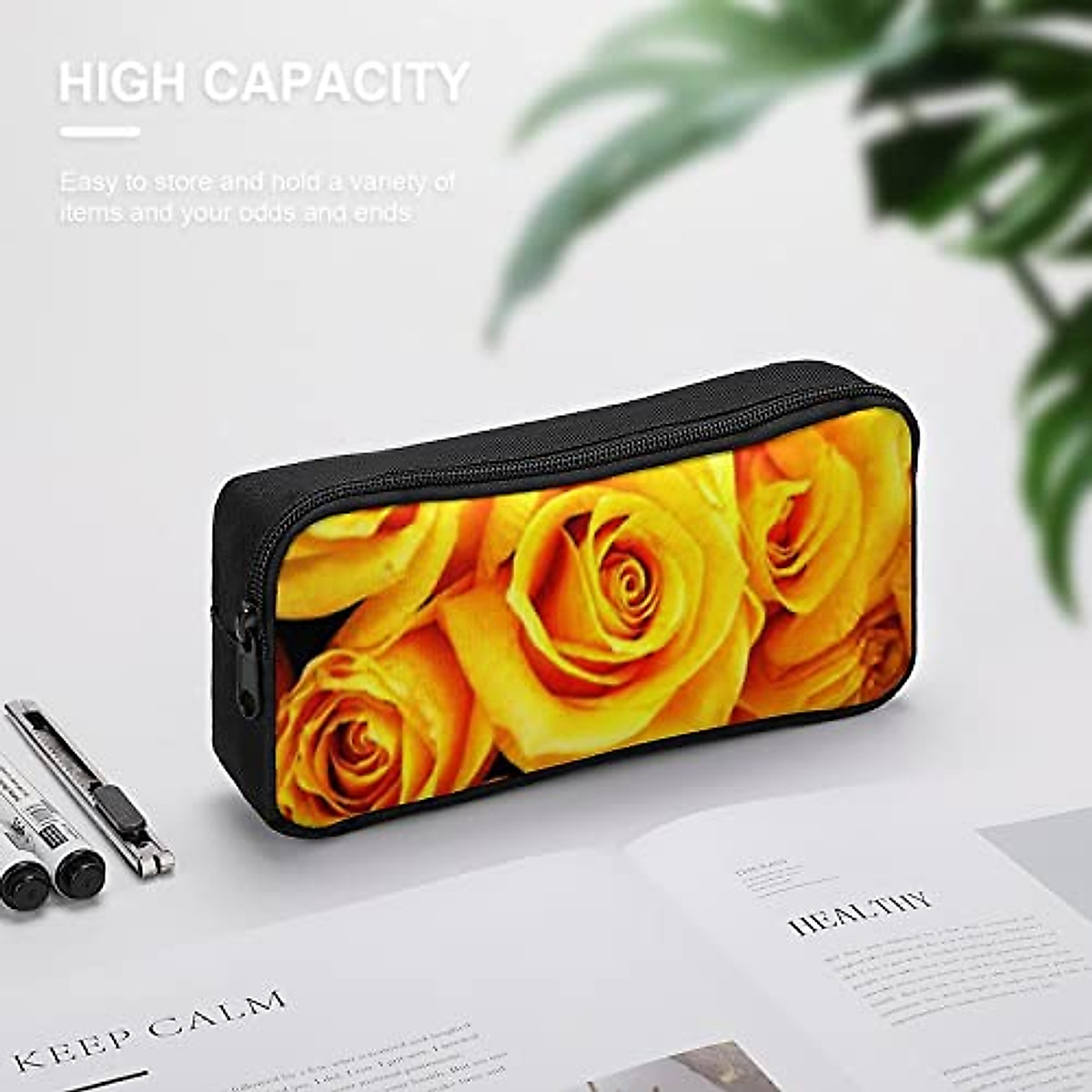 Yellow Rose Pencil Case Pencil Pouch Coin Pouch Cosmetic Bag Office Stationery Organizer