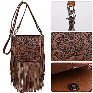 Women's Crossbody Handbags Western Purses for Women Small Crossbody Bags Tooled Leather Fringe Purse Brown RLC-L159BR
