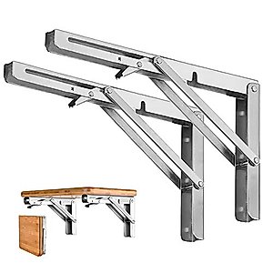 Folding Shelf Brackets - Heavy Duty Stainless Steel Collapsible Shelf Bracket for Bench Table, Space Saving DIY Bracket, Max Load: 550lb （Long：10” ，2 PCS）
