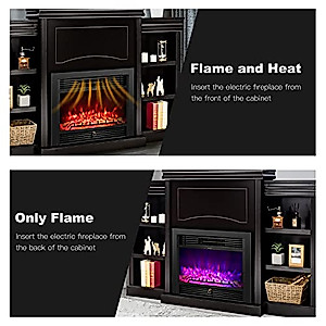 Tangkula 70" Mantel Fireplace, 750W/1500W Electric Fireplace w/Mantel & Built-in Bookshelves, 28.5-Inch Electric Fireplace w/Remote Control, 1-8H Timer, Adjustable Flame Brightness & Color (Black)