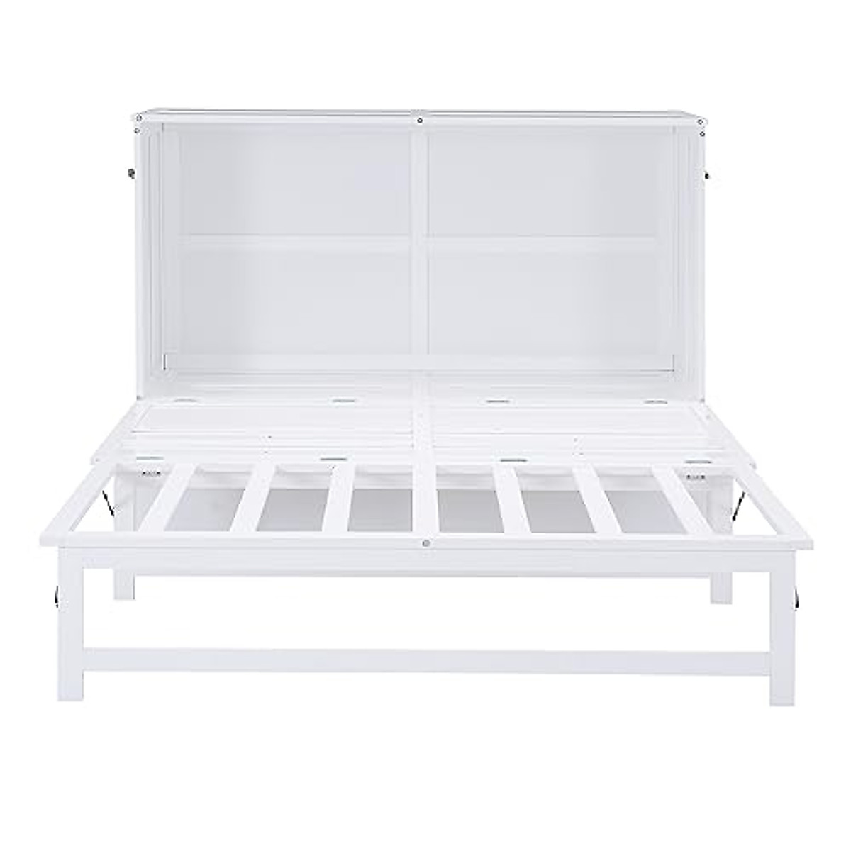 BIADNBZ Queen Size Murphy Cabinet Bed Frame with Built-in Charging Station and a Shelf/Desk, Wooden Foldable Platform BedFrame for Bedroom/Guest Room Dorm, White