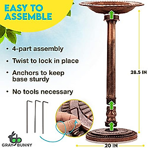 Gray Bunny 29" Bird Baths for Outdoors, Tall Bird Bath, Stylish Design with Steel Ground Anchors for Lawn, Patio or Garden - Bronze