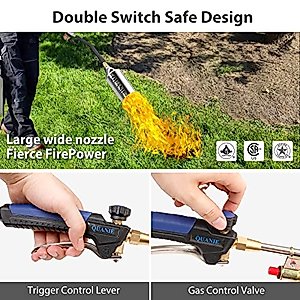 Propane Torch Burner Weed Torch High Output 800,000 BTU with 9.8FT Hose,Heavy Duty Blow Torch with Flame Control and Turbo Trigger Push Button Igniter,Flamethrower for Garden Wood Ice Snow Road (Blue)