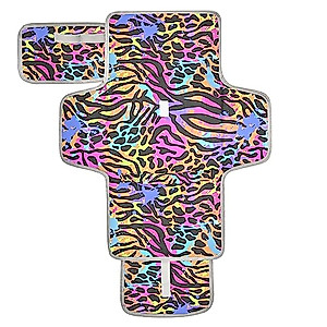Leopard Portable Baby Changing Pad Diaper Changing Table Pad Waterproof Travel Changing Station Mat with Built-in Pillow for Baby Gifts Stuff Newborn