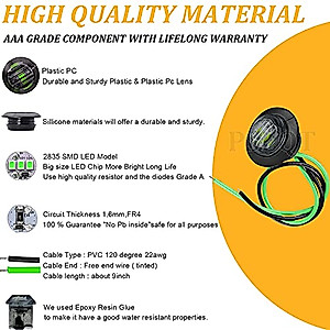 PSEQT 3/4" Round LED Side Marker Light Clearance Turn Signal Indicators Bullet Grommet Lights Waterproof for Trailer Truck Car Bus Van Pickup RV Wrangler ATV UTV (10pcs, Smoked Lens & Green LED)