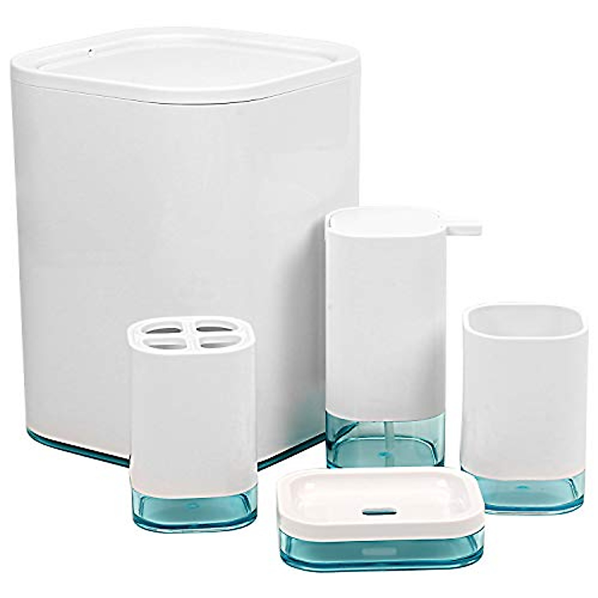 Locco Decor 5 Pieces Acrylic Modern Style Bathroom Vanity Accessory Set with Trash Can-White