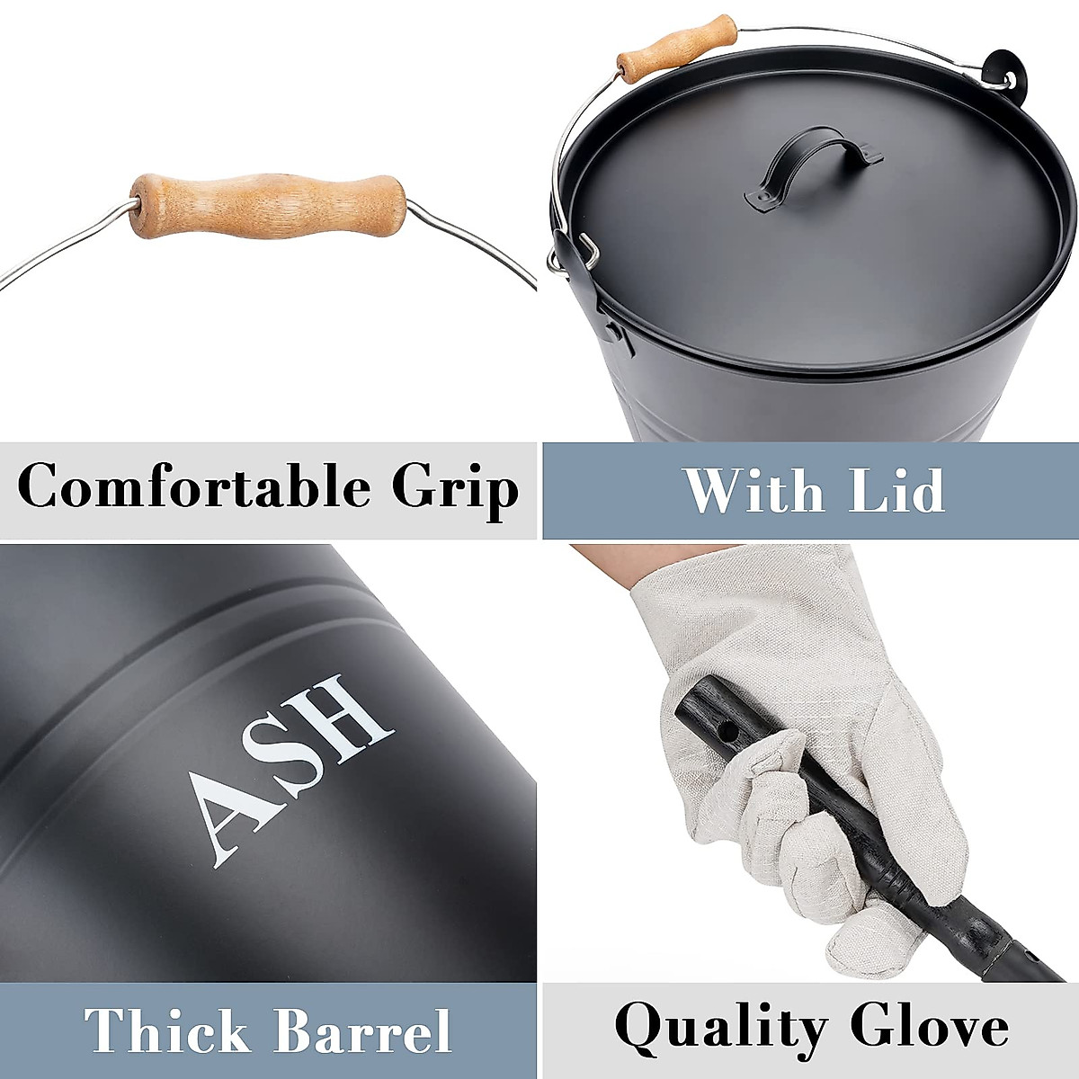 Ash Bucket with Lid and Handle, Galvanized Iron Ash Pail for Fireplace, Fire Pits and Wood Burning Stoves