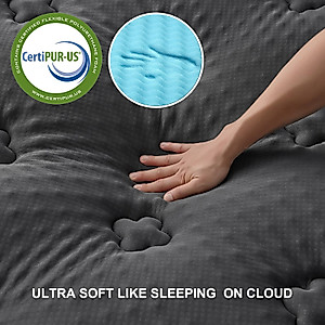 Hansleep Memory Foam Queen Mattress Topper, Queen Mattress Pad Cover with Deep Pocket, Breathable Pillow Top Mattress Topper Queen with Gel Foam, 60x80 Inches, Charcoal