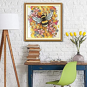 YMJD DIY Cross Stitch Embroidery Kit, 11CT Printed Embroidery Kit DIY Cross Stitch Embroidery Kit – Bee 36 x 36 cm