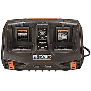Ridgid AC840094 Gen5X Dual Port 18V Lithium Ion and NiCad Battery Charger with Pass-Through AC Ports and USB Charging (Batteries Not Included, Charger Only)