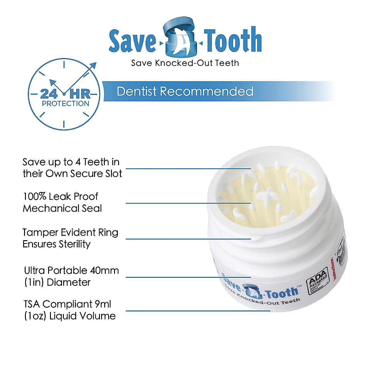 Save-A-Tooth Preservation Kit - Prevent Permanent Tooth Loss, Save Knocked Out Teeth for up to 24 Hours - Tooth Saver Made in the USA by SmartPractice - Keep in your Kit Bag for a Tooth Emergency