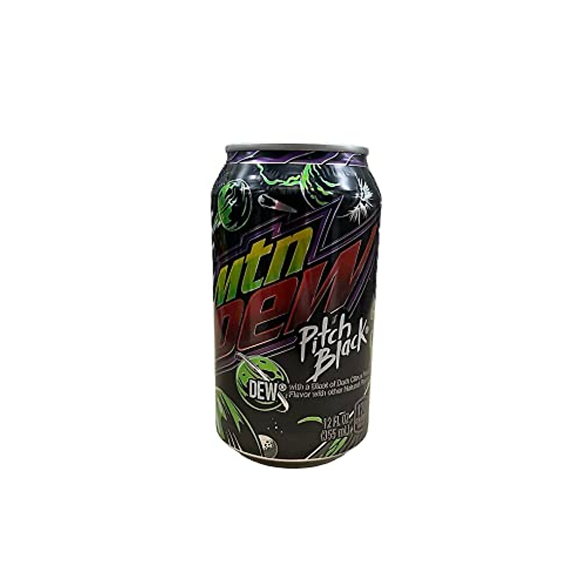 Mountain Dew Pitch Black Soda - Munchie Box Stash (Regular, Pack of ( 12 ) 12 Oz Cans)