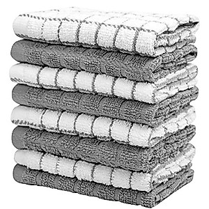 Bumble Premium Cotton Dish Cloths (12" x 12") Grey Check Design | Highly Absorbent | Natural Ring Spun Cotton | Kitchen Dish Towel Set | 380 GSM - 8 Pack