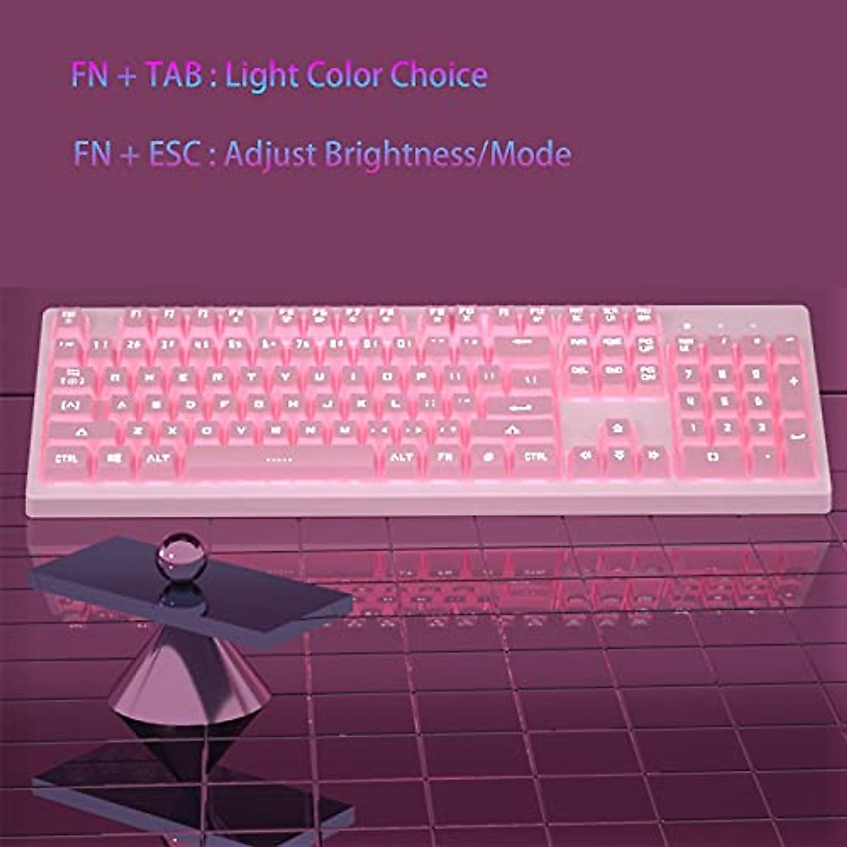 LIOURFE Keyboard with 7 Color LED Backlit, 104 Keys Quiet Wired Computer Keyboard for Office, Mechanical Feeling Gaming Keyboard for Windows Laptop PC Mac (Pink)