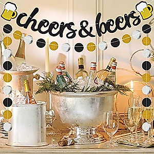 Cheers & Beers Banner Black Glittery Circle Dots Garland(57 pcs circle dots),Birthday Wedding Anniversarty Graduation Bachelorette Bridal Shower Engagement Retirement Baby Shower Hawaii Party Supplies