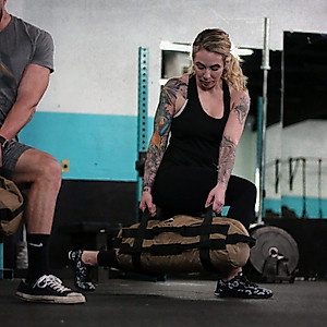 Ultra Fitness Workout Exercise Sandbag - Heavy Duty Sand-Bag for Functional Strength Training, Dynamic Load Exercises, WODs, General Fitness and Military Conditioning (Large 50-125lbs, Tan)