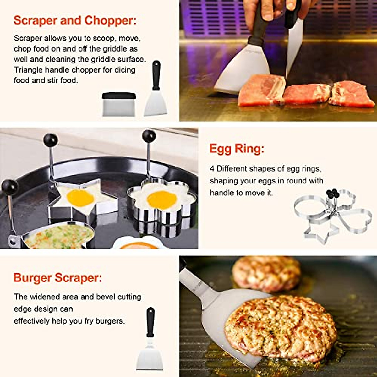 BQYPOWER Griddle Accessories Kit, 30PCS Flat Top Grill Accessories Set for Blackstone and Camp Chef Griddle, Professional Grilling Accessories BBQ Grill Tools Set, Barbecue Utensil Gifts