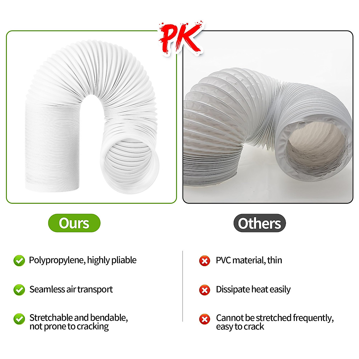 DOMANKI Portable Air Conditioner Exhaust Hose - 5.9 Inch Diameter, 78 Inch Length, Anti-Clockwise Thread Flexible Duct