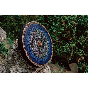 SYLALE Shaman drum percussion frame drum handmade deep bass therapy tool sound therapy instrument 9.9x9.9 inches Shaman drum blue